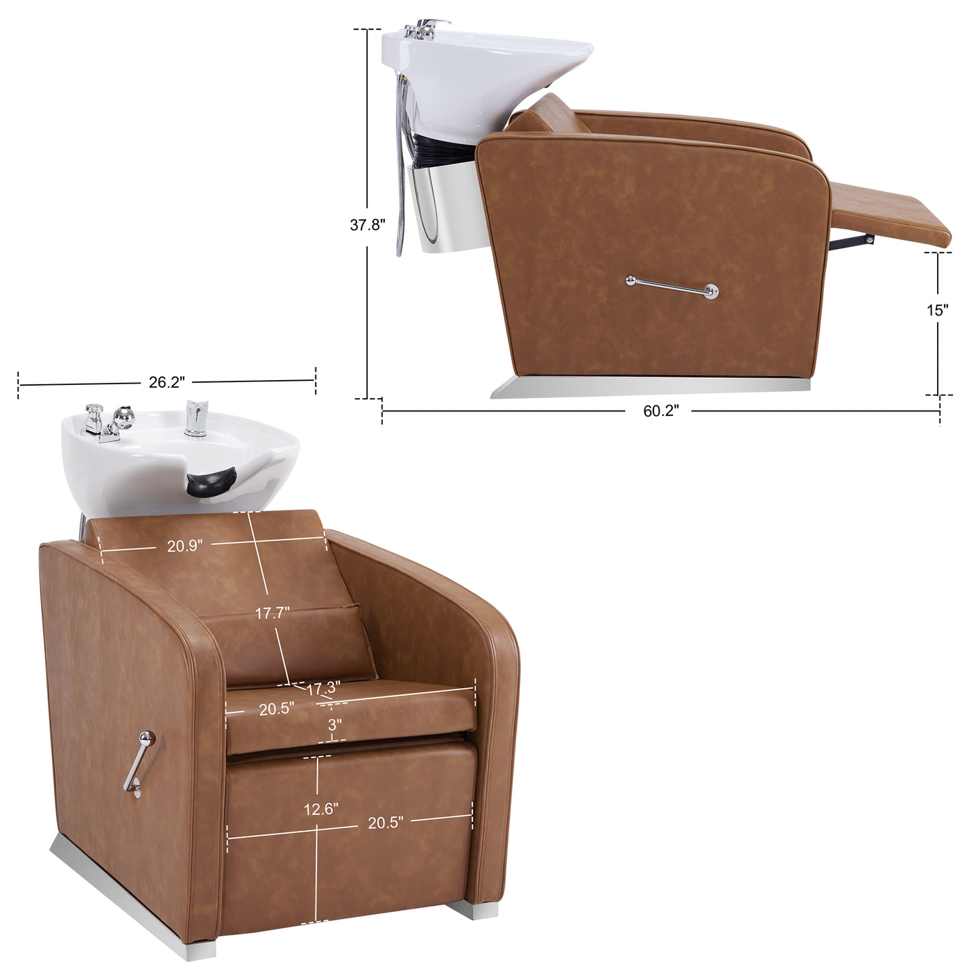 BarberPub Backwash Shampoo Station Chair, Adjustable Porcelain Ceramic ...