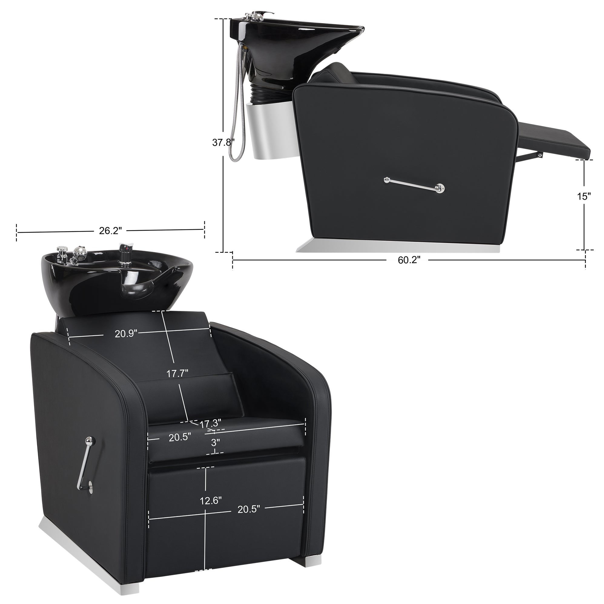 BarberPub Backwash Shampoo Station Chair, Adjustable Porcelain Ceramic ...
