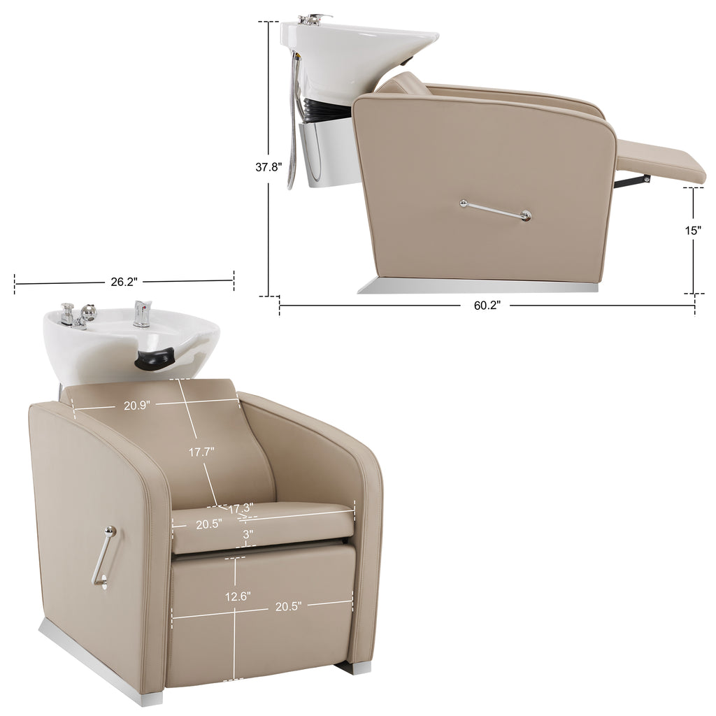 BarberPub Backwash Shampoo Station Chair, Adjustable Porcelain Ceramic ...