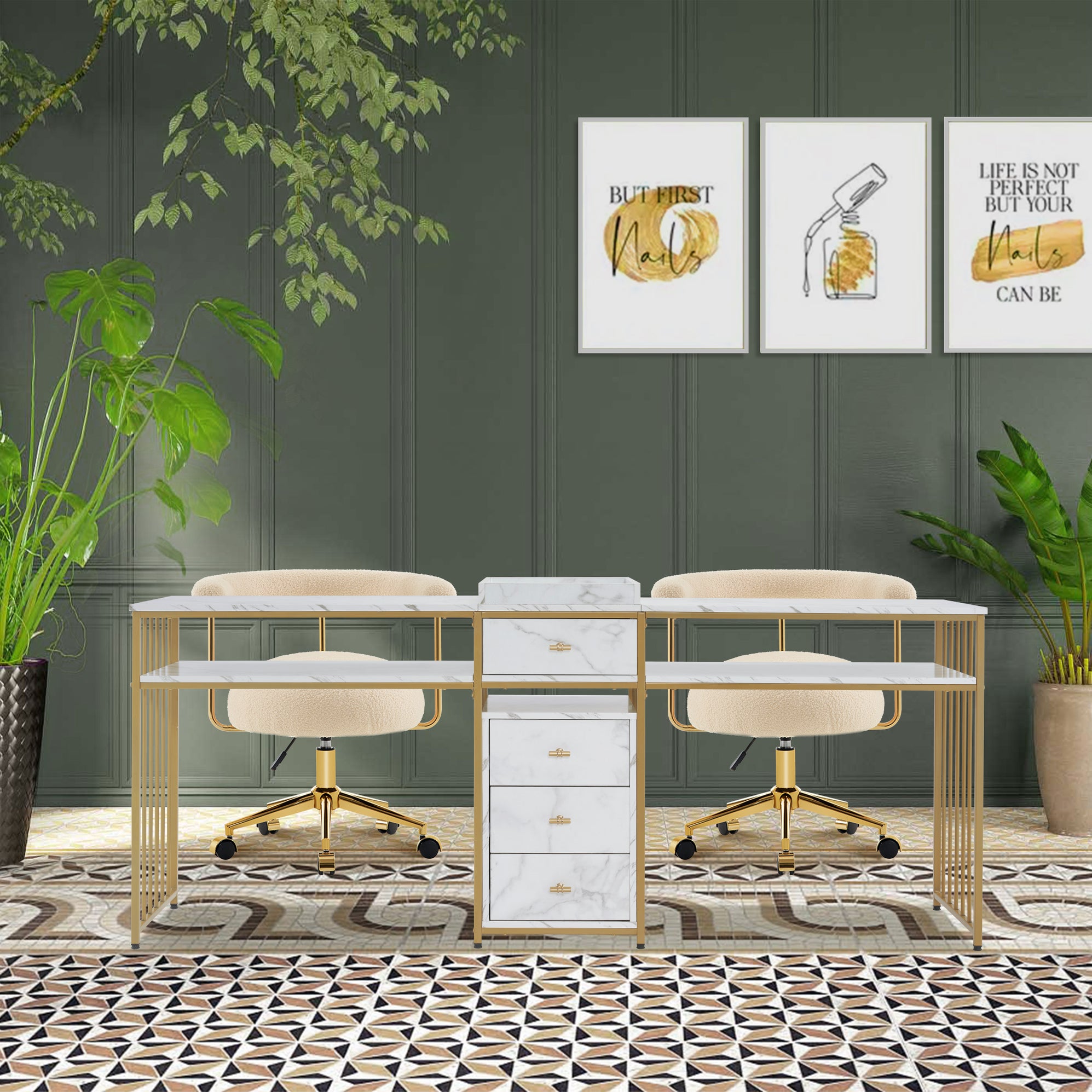 BarberPub Acetone Resistant Nail Table, Double Manicure Desk for Nail ...