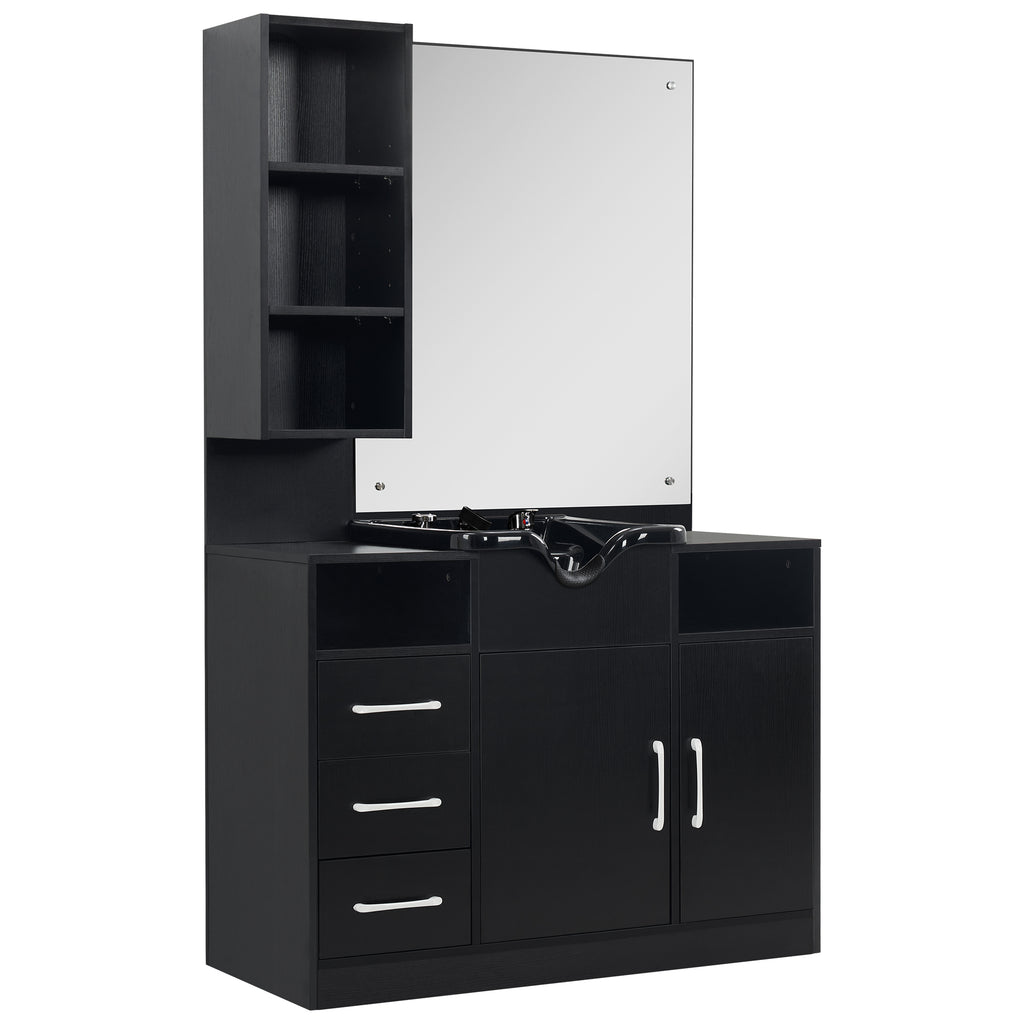 Barberpub Wall Mount Cabinet Barber Station with Mirror and Shampoo ba ...