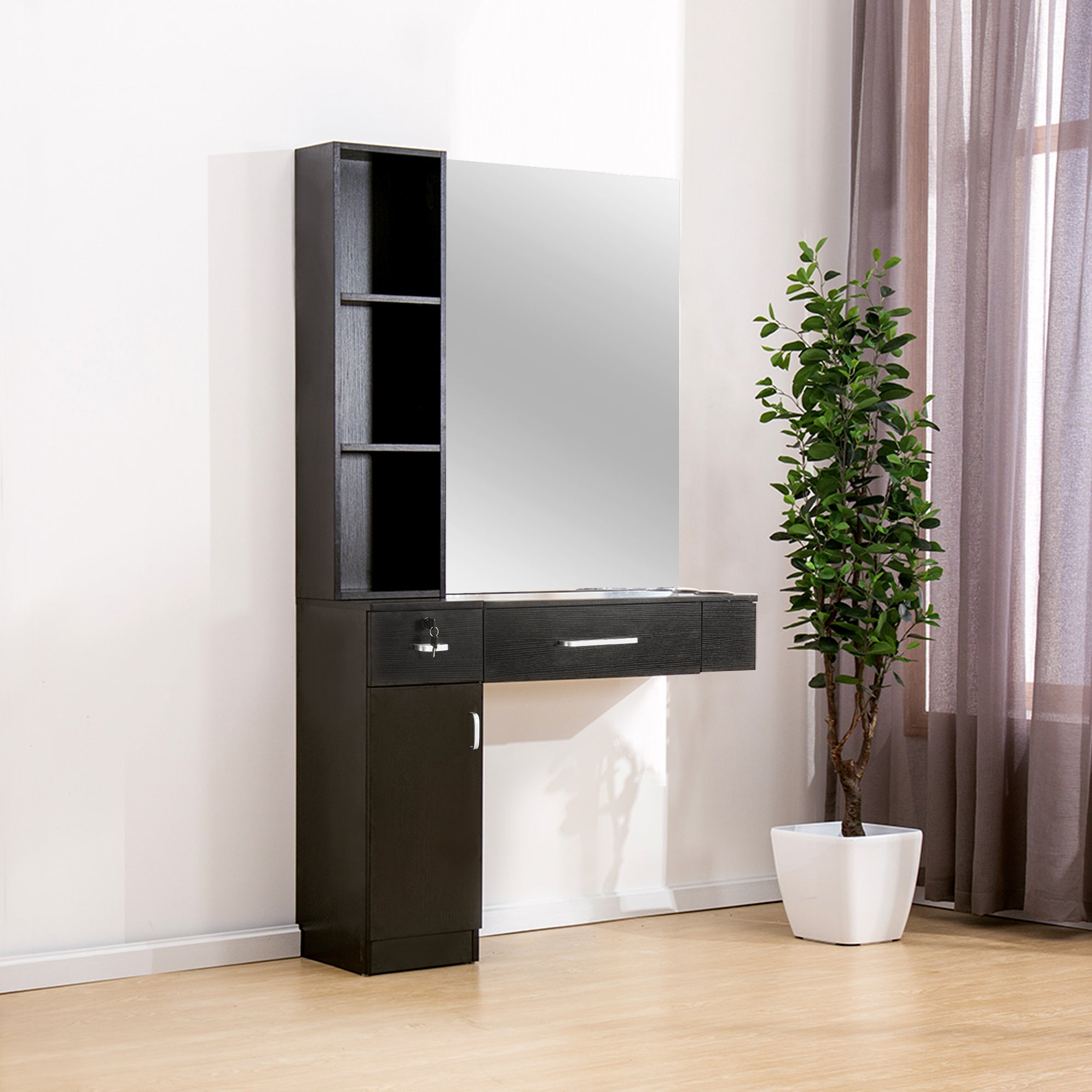 BarberPub Wall Mount Hair Styling Barber Station with Mirror Beauty Sa ...