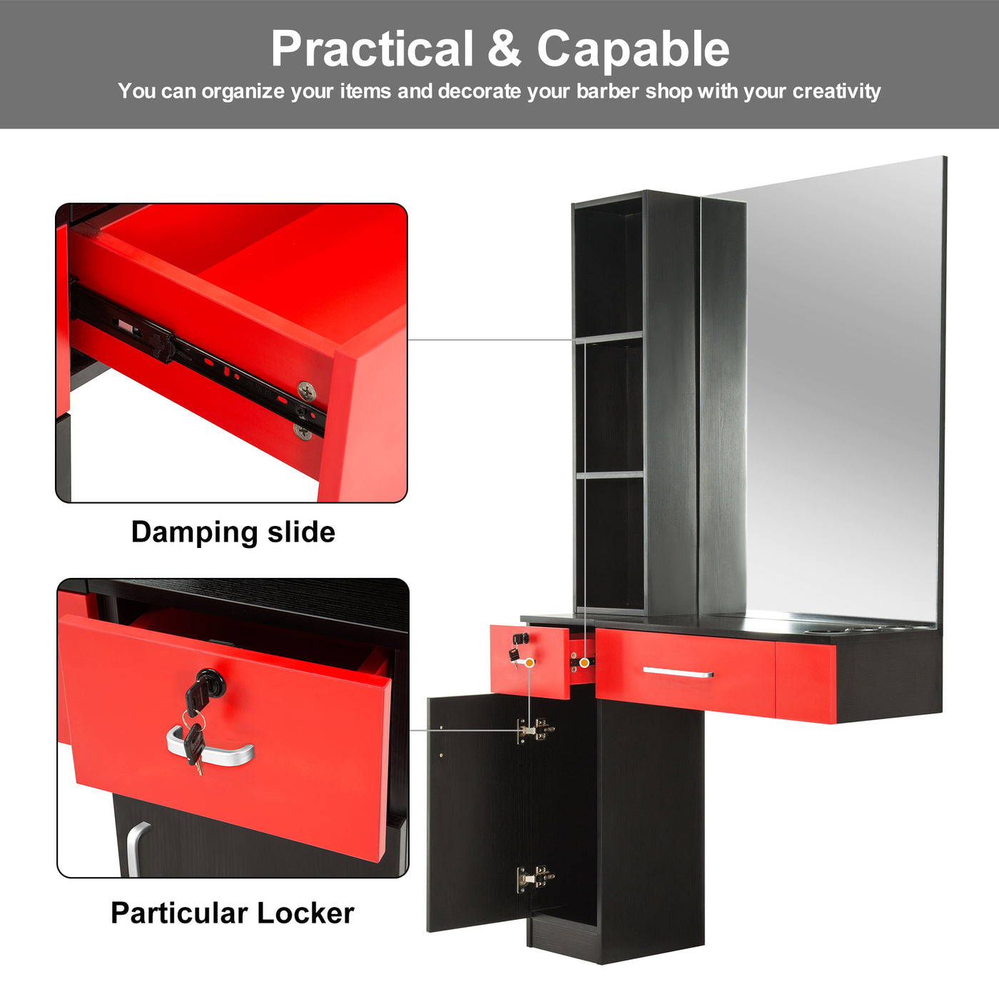 BarberPub Wall Mount Hair Styling Barber Station with Mirror Beauty Sa ...